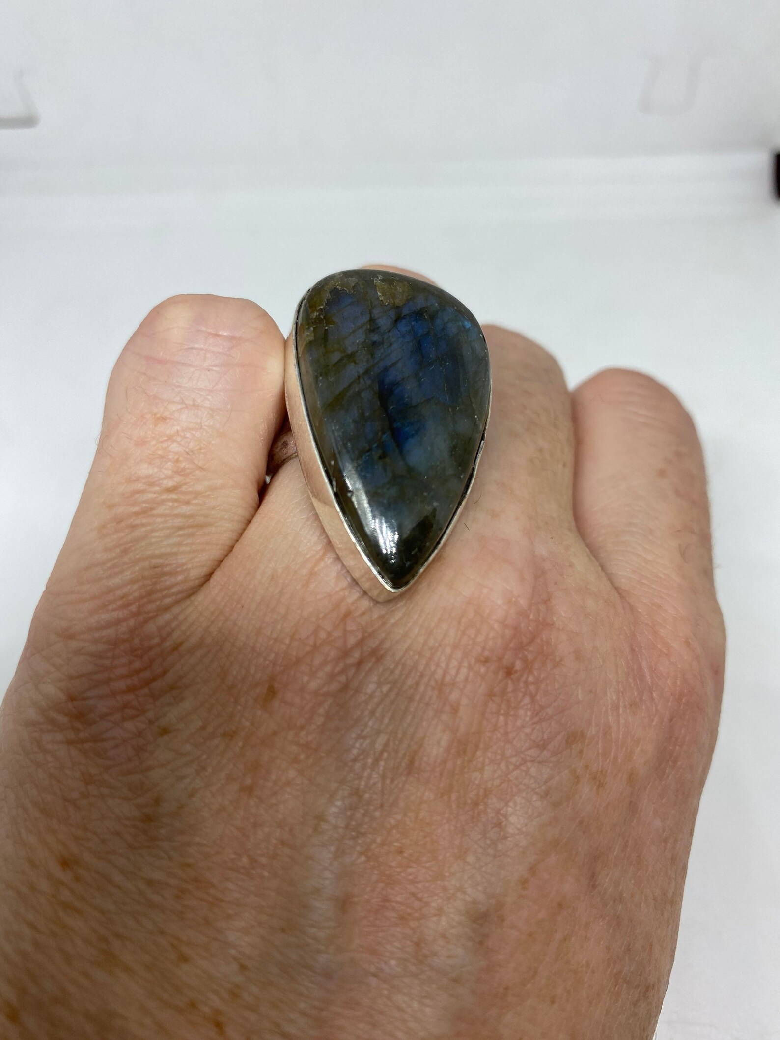 Vintage Large Blue Green Labradorite Stone Silver Ring - Etsy
