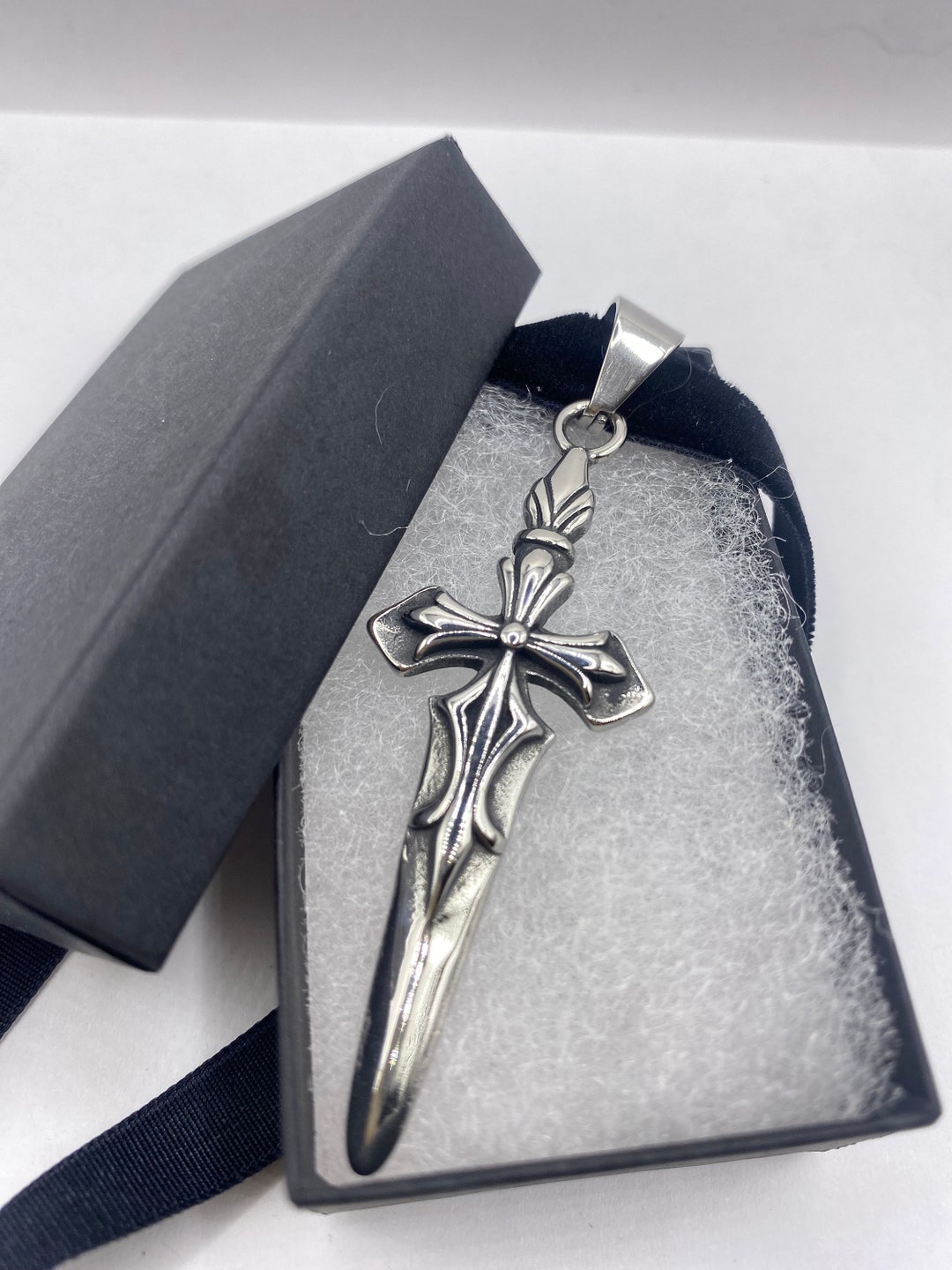 Vintage Celtic Silver Stainless Steel Cross Dagger Pendant Necklace - Etsy