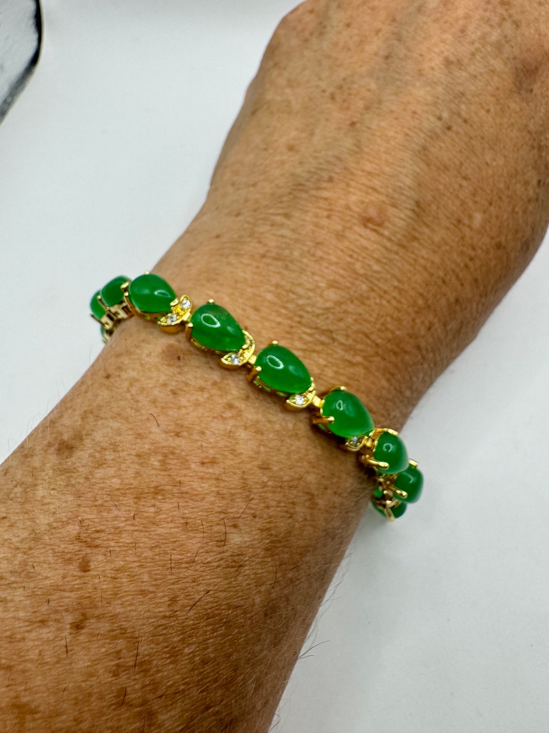 Vintage Green Jade Tennis Bracelet Gold Bronze - Etsy