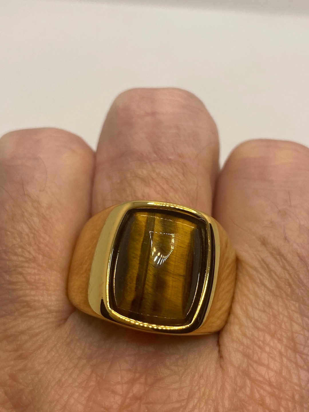 Vintage Gold Finished Stainless Steel Genuine Tigers Eye Ring - Etsy