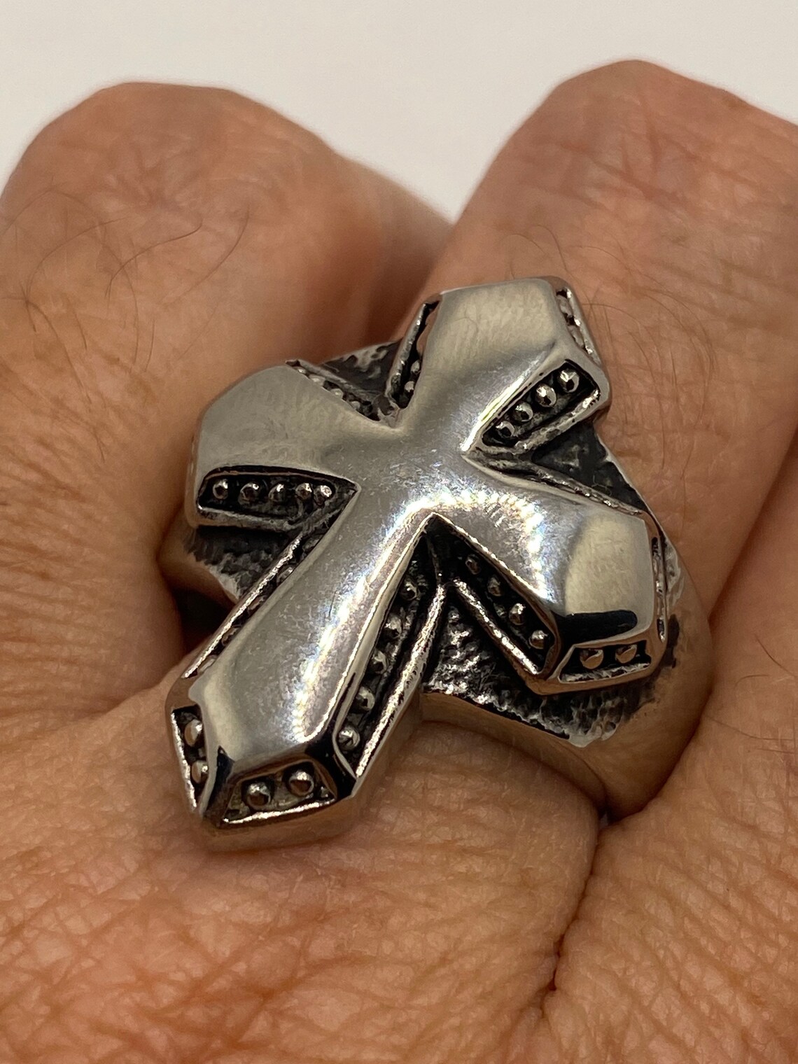 Vintage Gothic Cross Mens Ring Silver Stainless Steel - Etsy
