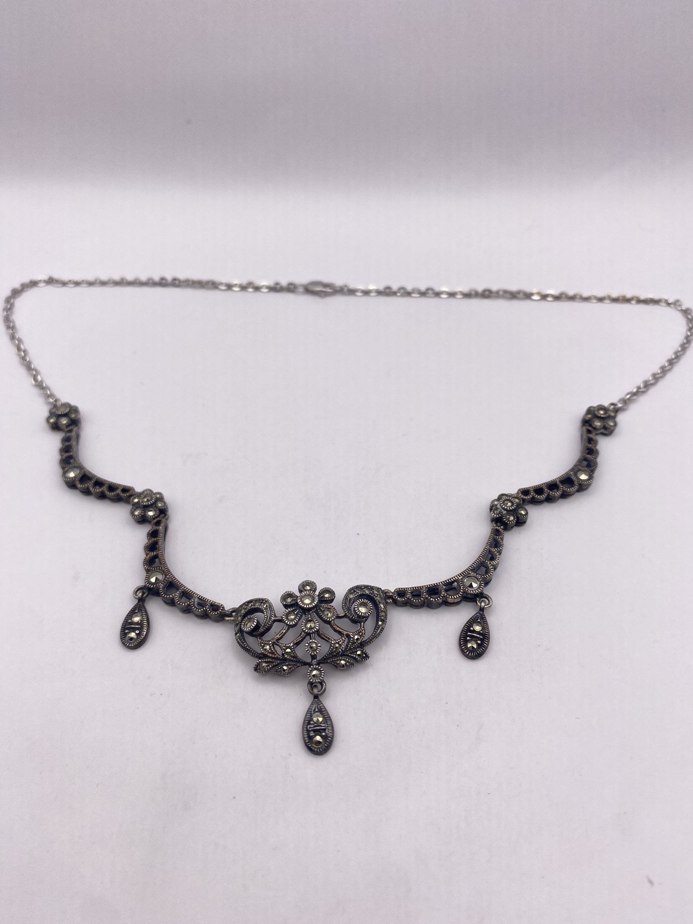 Vintage Marcasite Choker 925 Sterling Silver Deco Pendant Necklace - Etsy