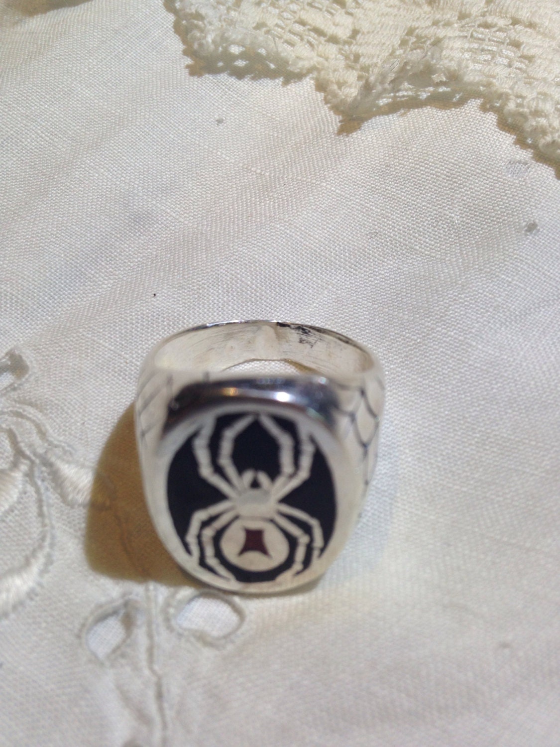 Vintage Native American Style Southwestern Black Widow Spider Inlay Men ...