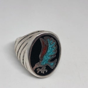 Vintage Native American Southwestern Turquoise Inlay Men Hawk Ring - Etsy