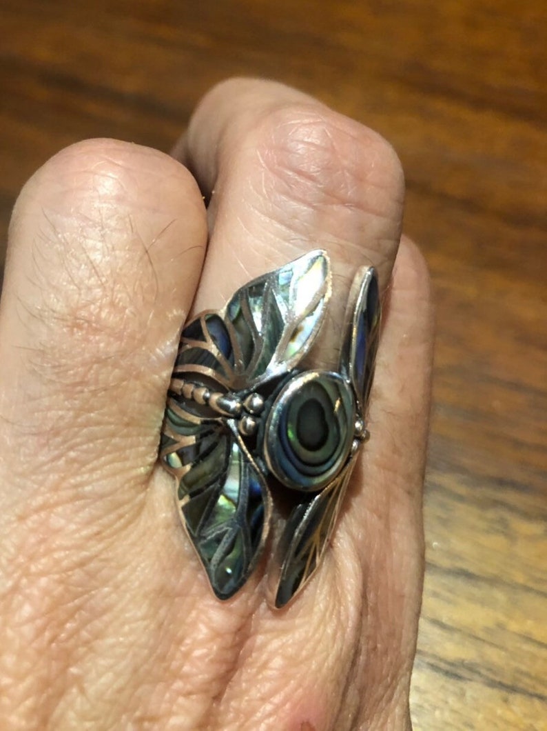 Antique Deco Abalone Lunar Moth Filigree 925 Sterling Silver Ring - Etsy