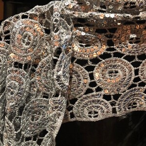Vintage Styled Sheer Silver Flower Sequined Embroidered Wrap Shawl - Etsy