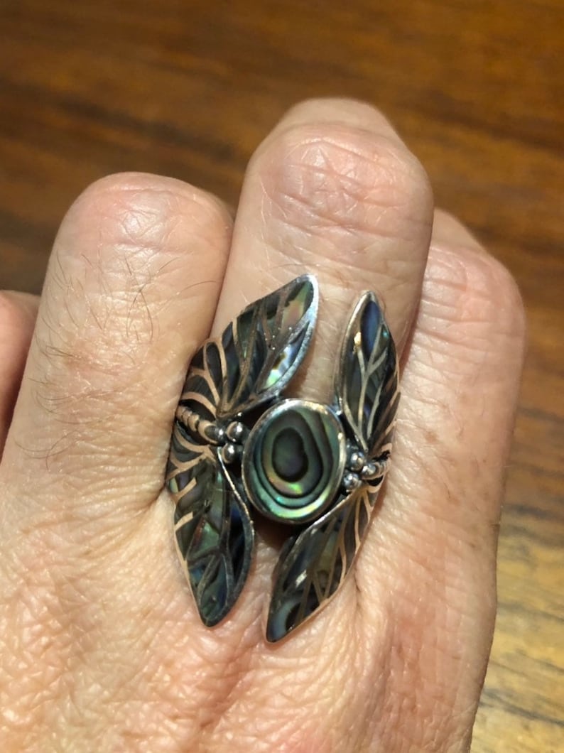 Antique Deco Abalone Lunar Moth Filigree 925 Sterling Silver Ring - Etsy