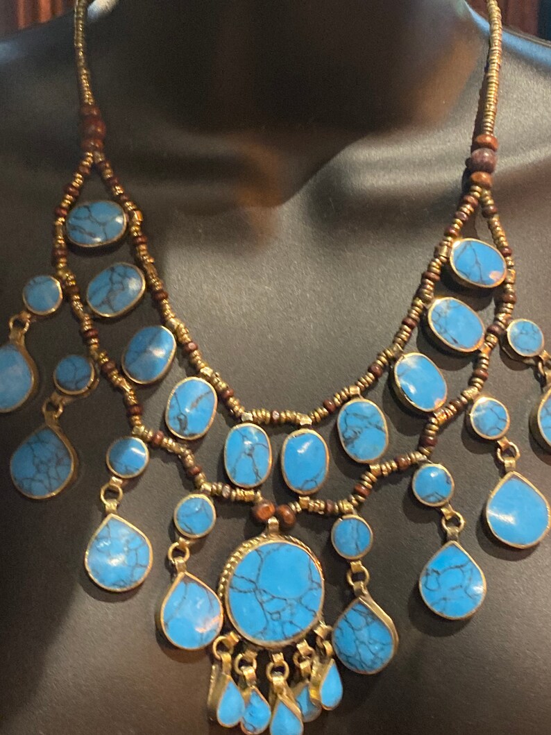 Vintage Hand Wrapped Tibetan Blue Howlite Necklace. - Etsy