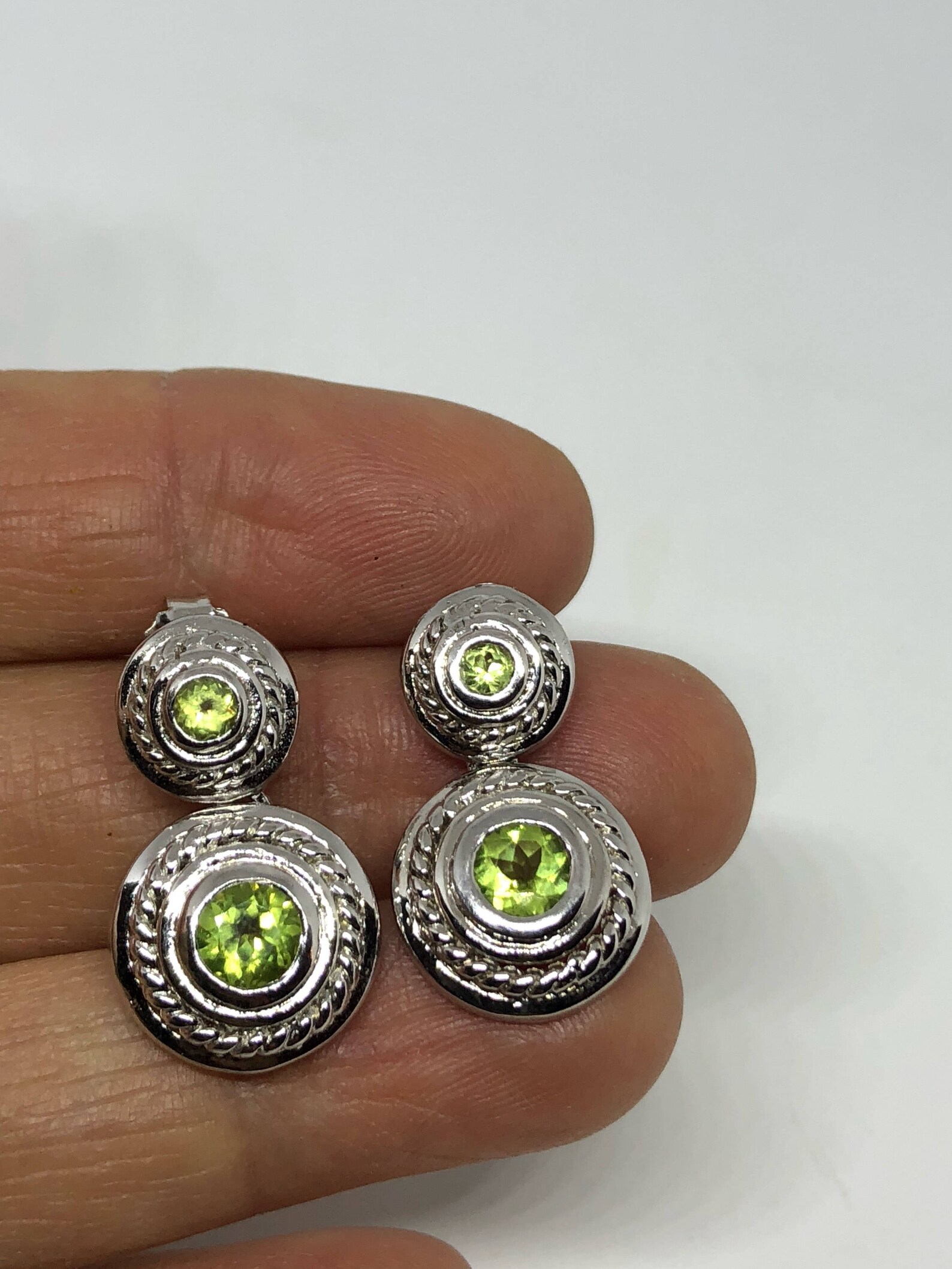 Vintage Handmade Sterling Silver genuine green peridot stud | Etsy