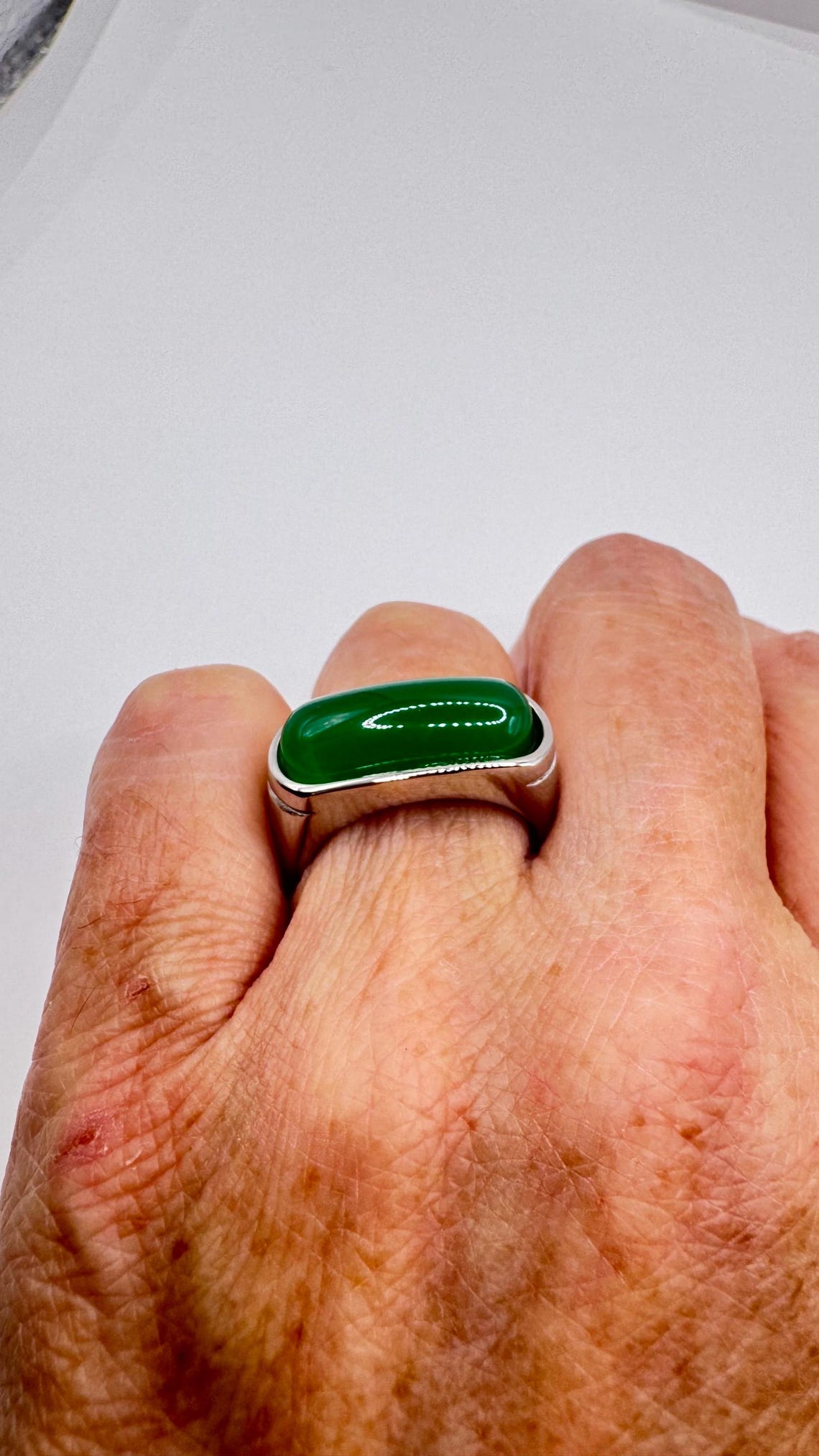 Vintage Green Fun Jade Silver Stainless Steel Mens Ring - Etsy