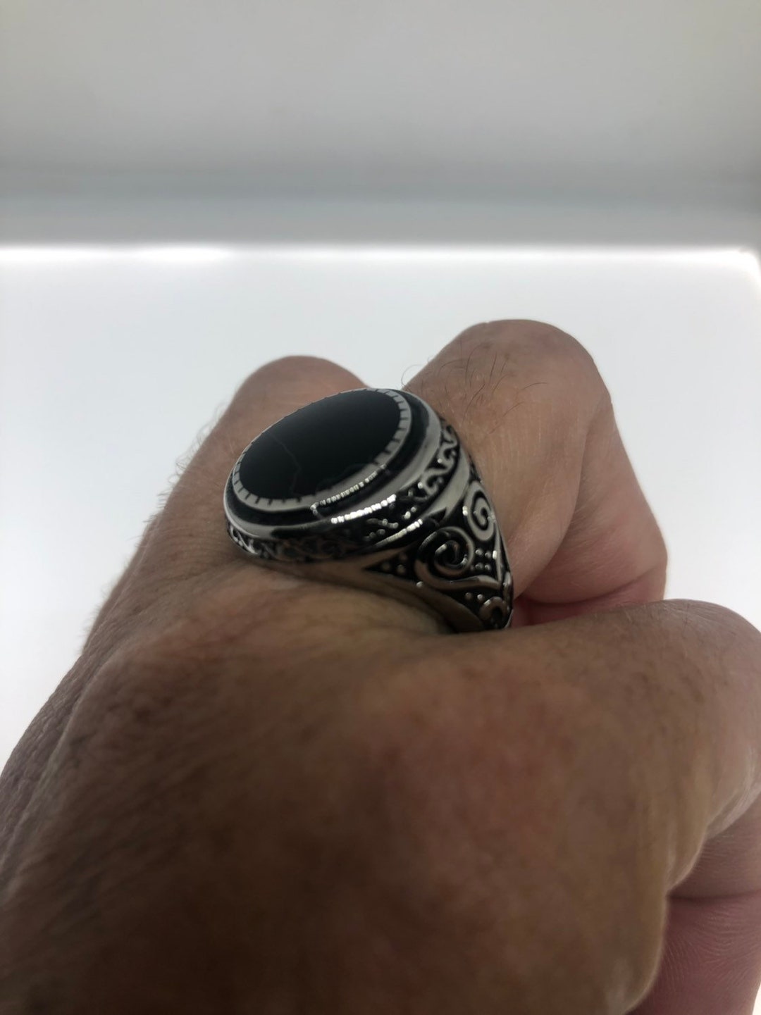 Vintage Gothic Black Onyx Stainless Steel Mens Ring - Etsy