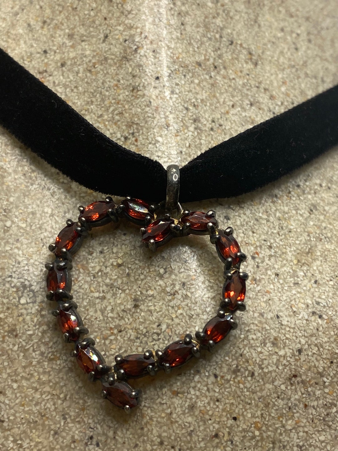 Vintage Heart Choker 925 Sterling Silver Garnet Pendant Necklace - Etsy