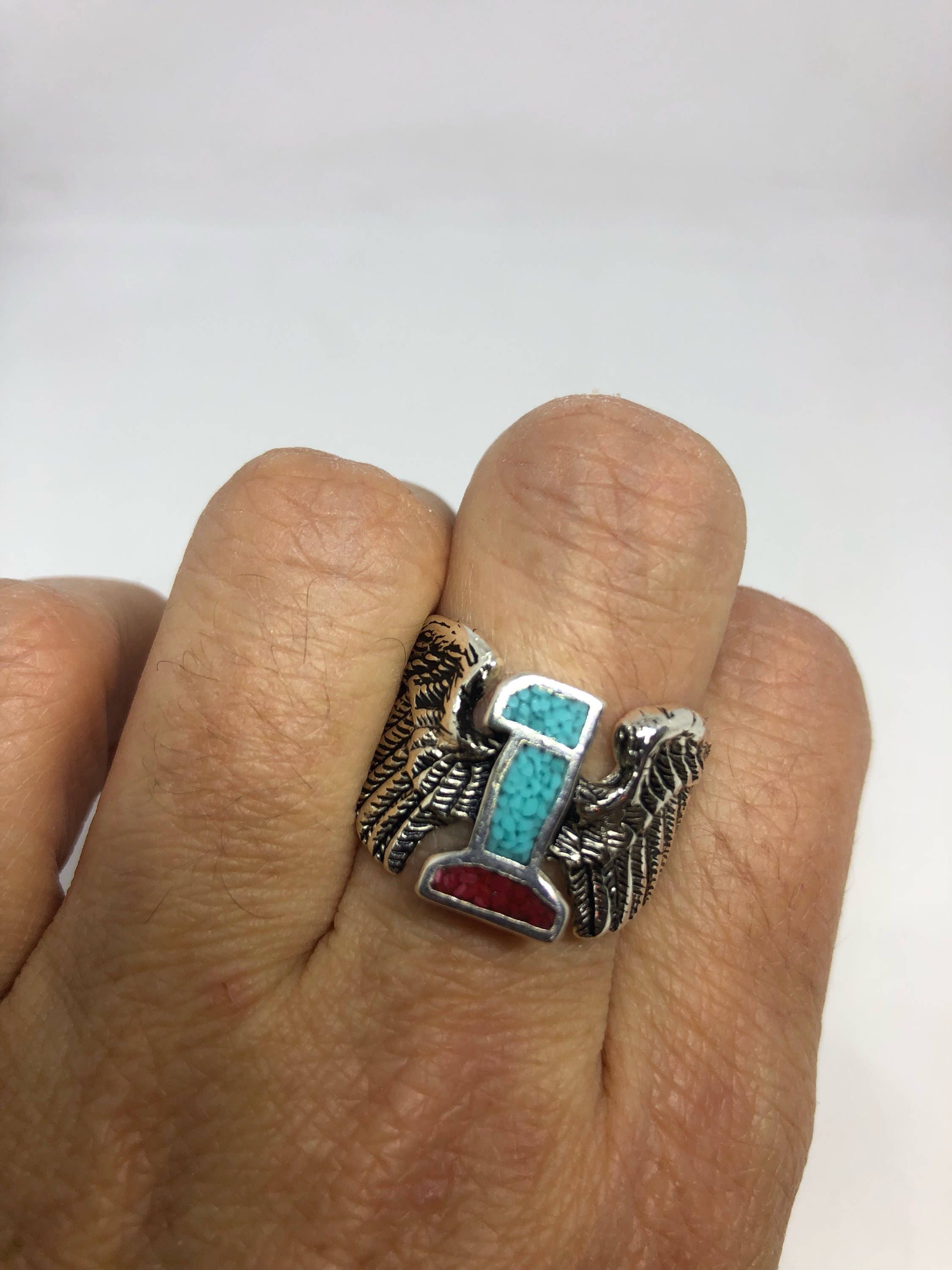Vintage Native American Style Southwestern Turquoise Stone Inlay Mens ...