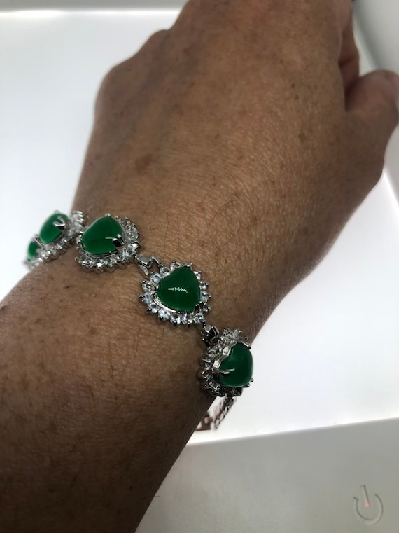Vintage Green Jade Heart Bracelet Silver White Bronze Etsy UK