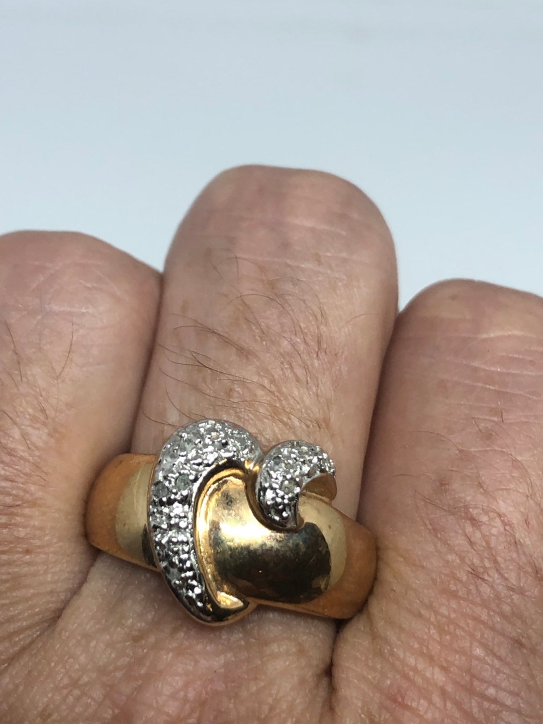 Vintage Handmade Diamond Chip Heart Golden 925 Sterling Silver Ring - Etsy