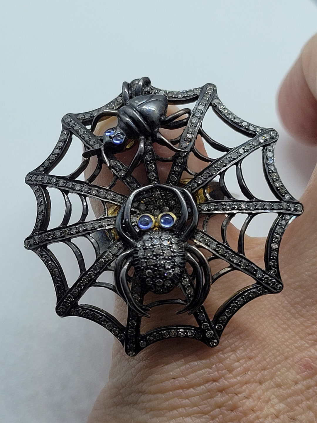 Vintage Spider Ring: Champagne Diamonds, Blue Iolite, Sterling Silver ...