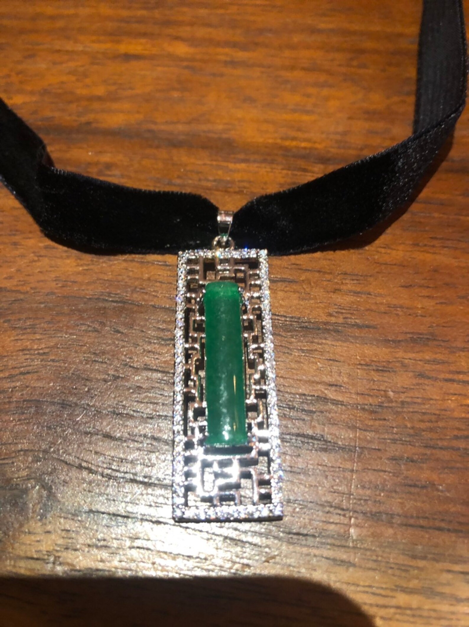 Vintage Green Jade Choker Silver Finish Necklace Pendant | Etsy