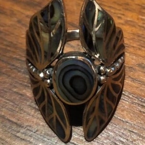 Antique Deco Abalone Lunar Moth Filigree Sterling Silver Ring - Etsy