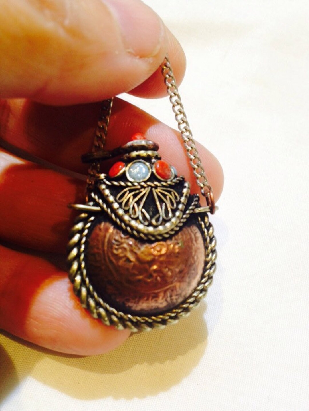 Copper Coin Perfume Oil Bottle Handmade Vintage Turquoise Pendant - Etsy