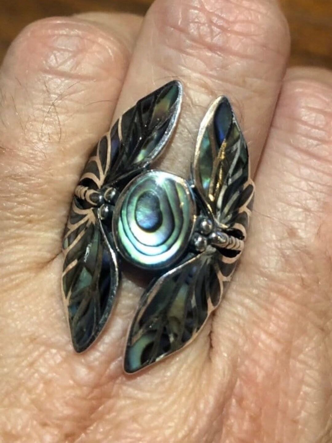 Antique Deco Abalone Lunar Moth Filigree 925 Sterling Silver Ring - Etsy