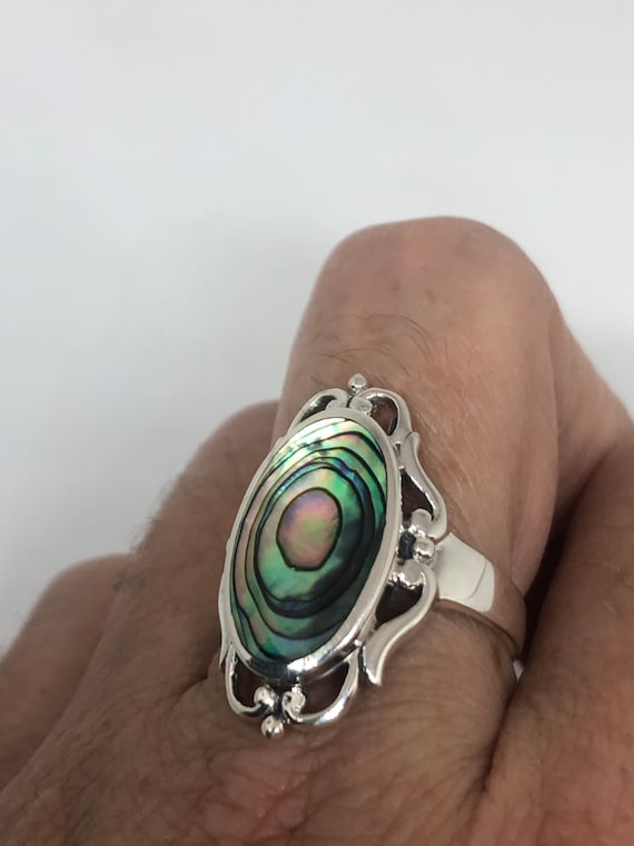 Antique Abalone Filigree Sterling Silver Ring - Gem
