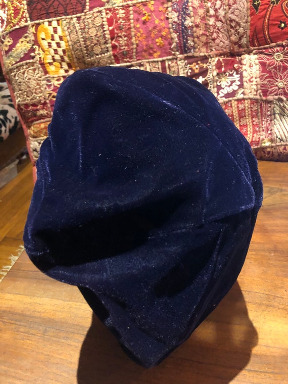 Vintage Blue Velvet 10 Inch Beret Hat - Gem