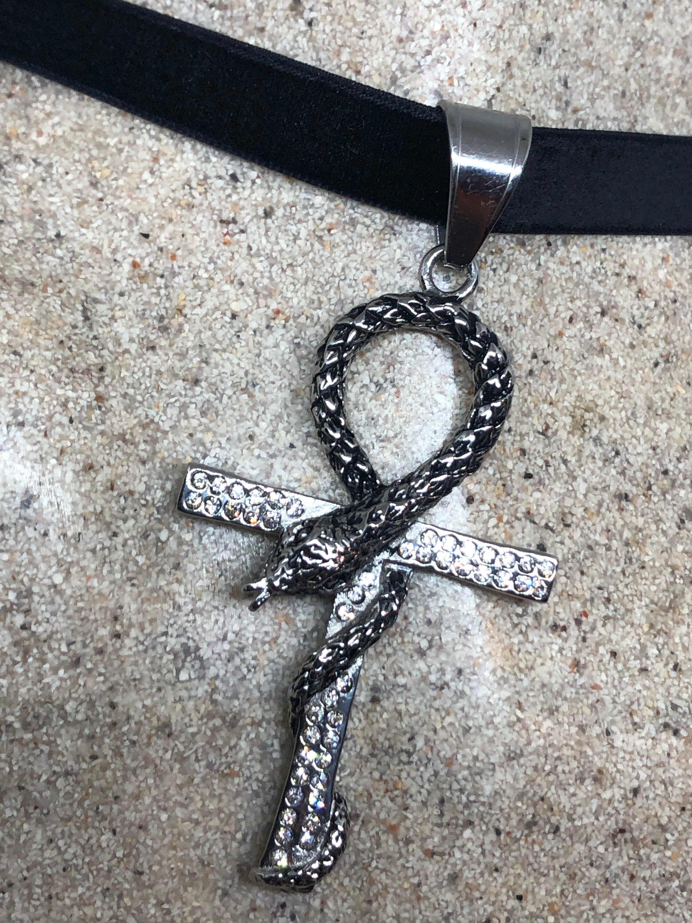 Vintage Stainless Steel Snake Ankh Pendant Necklace | Etsy
