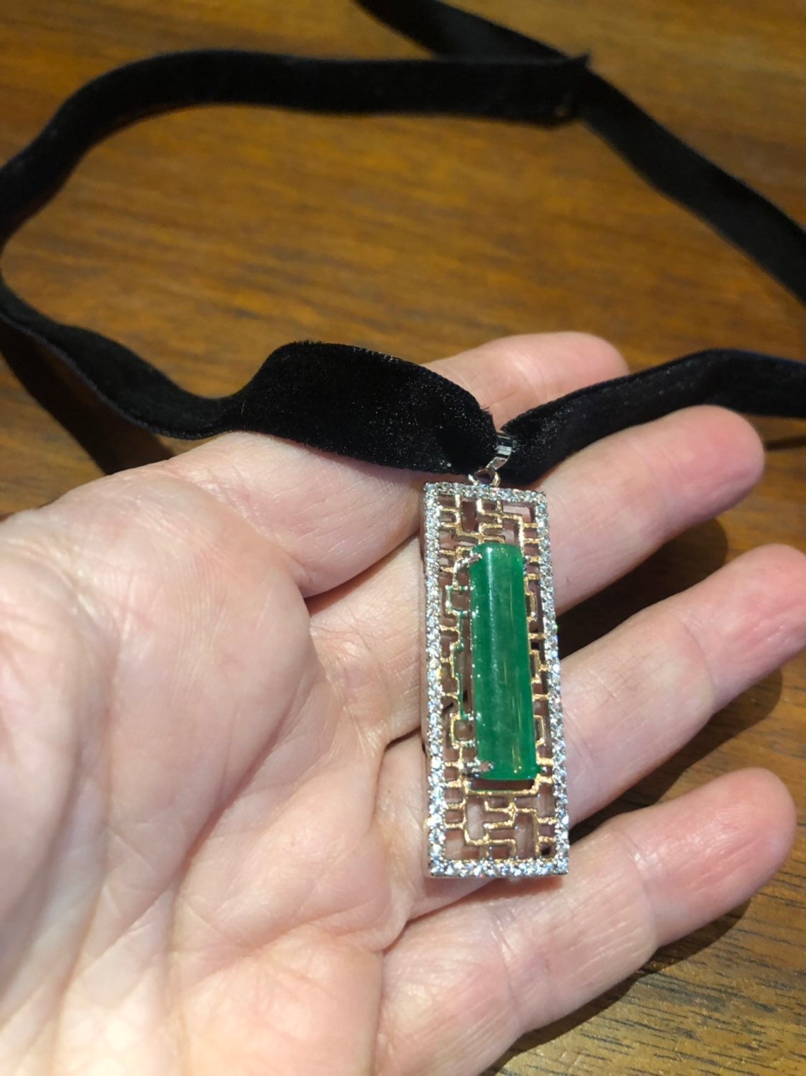 Vintage Green Jade Choker Silver Finish Necklace Pendant | Etsy