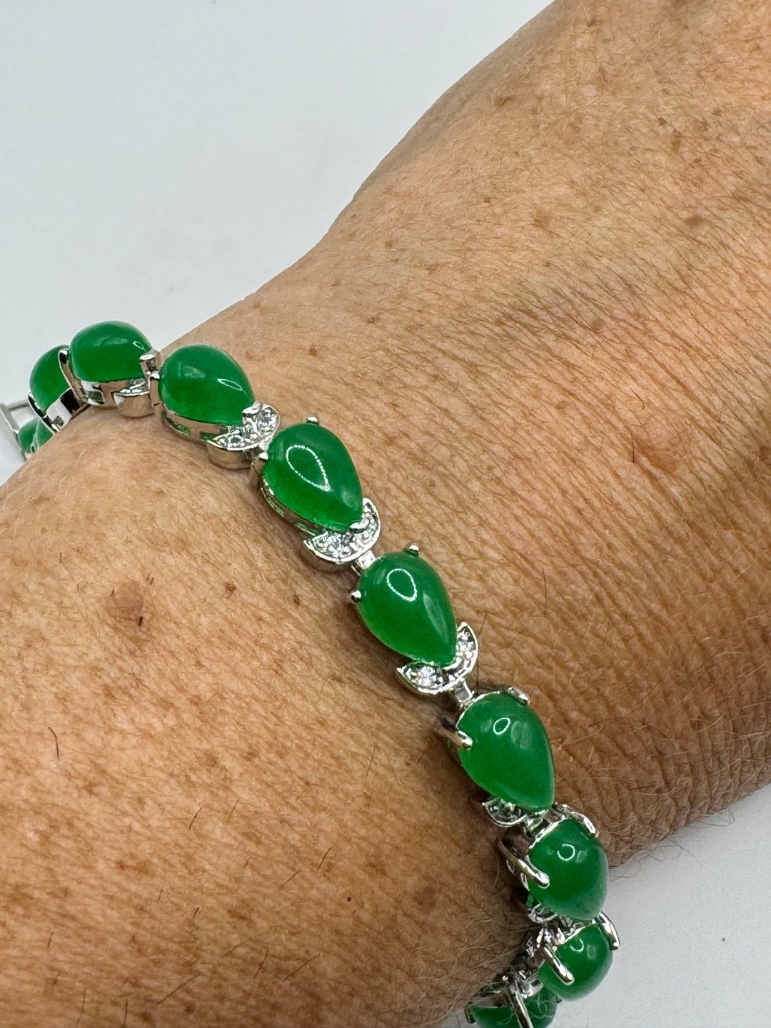Vintage Green Jade Tennis Bracelet Silver Bronze - Etsy