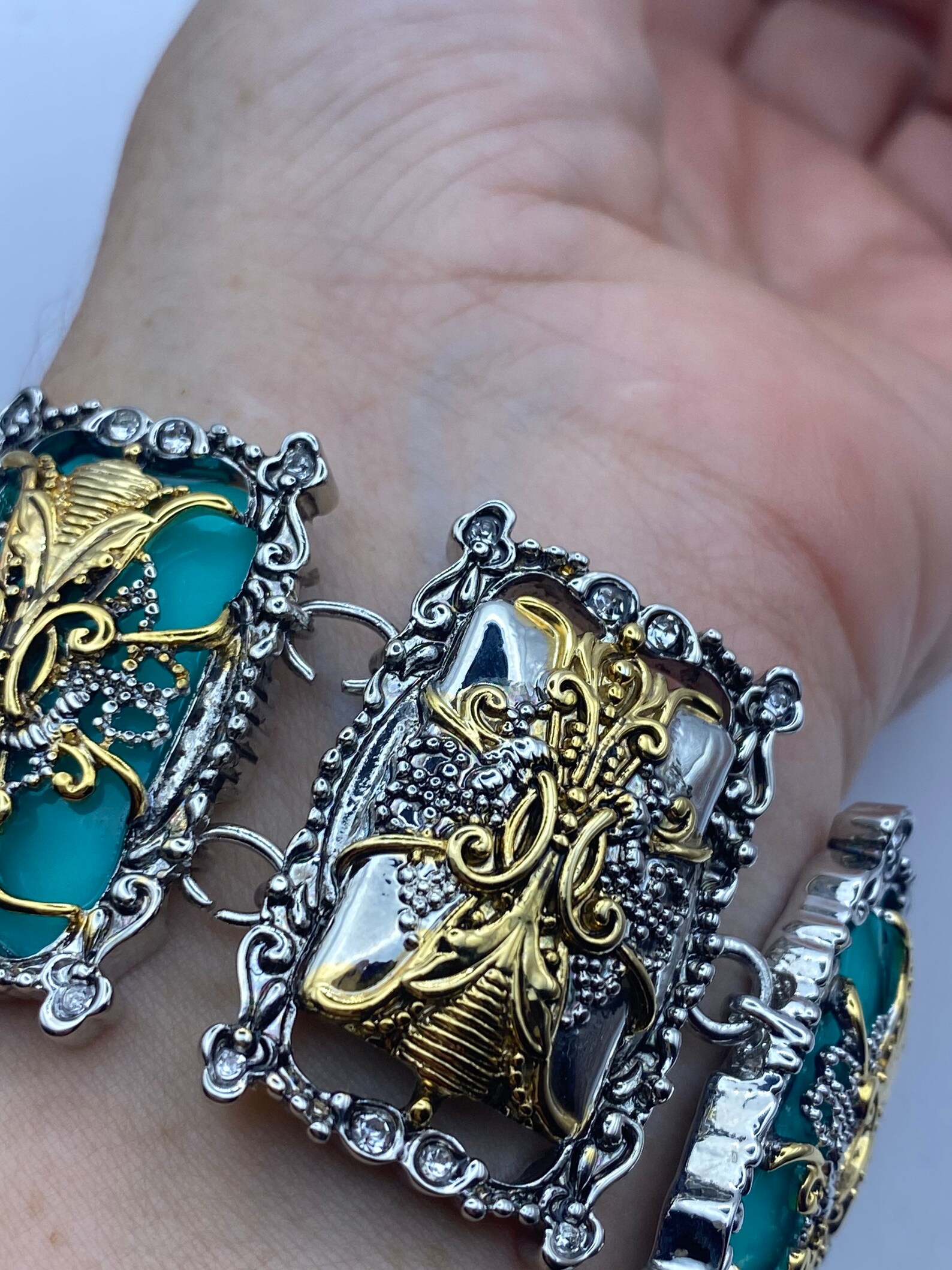 Vintage Austro Green Glass Jade Bracelet Silver Gold Stainless - Etsy