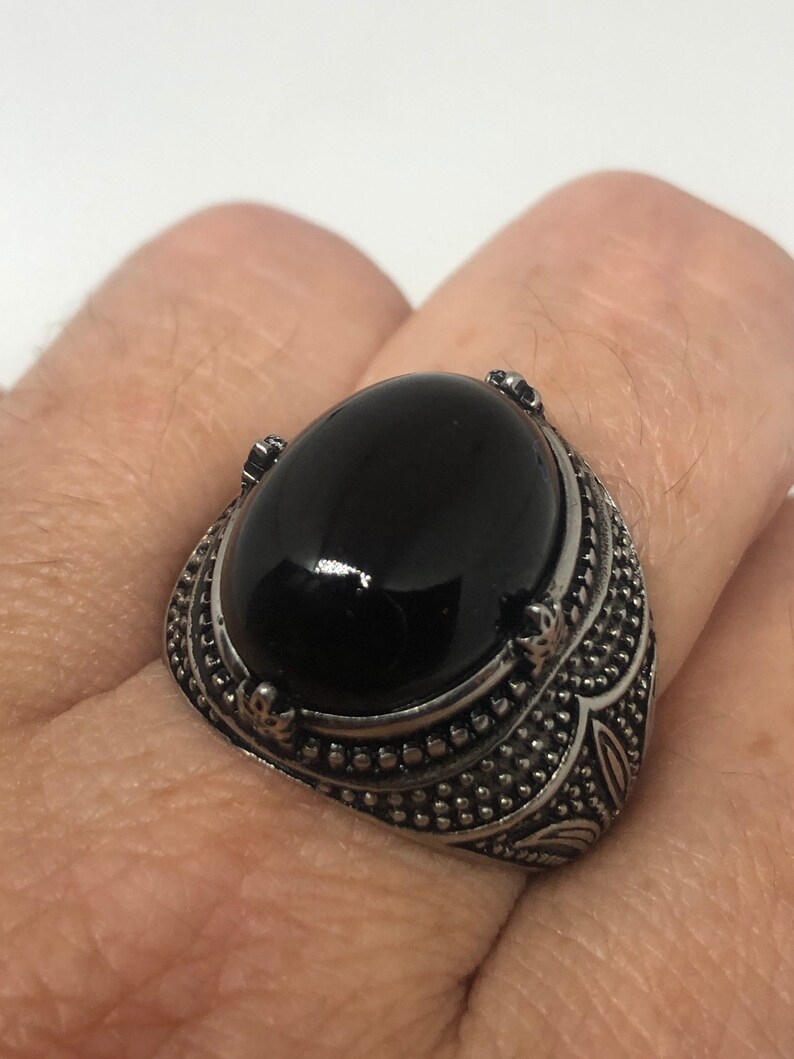 Vintage Gothic Black Onyx Egyptian Stainless Steel Mens Ring - Etsy