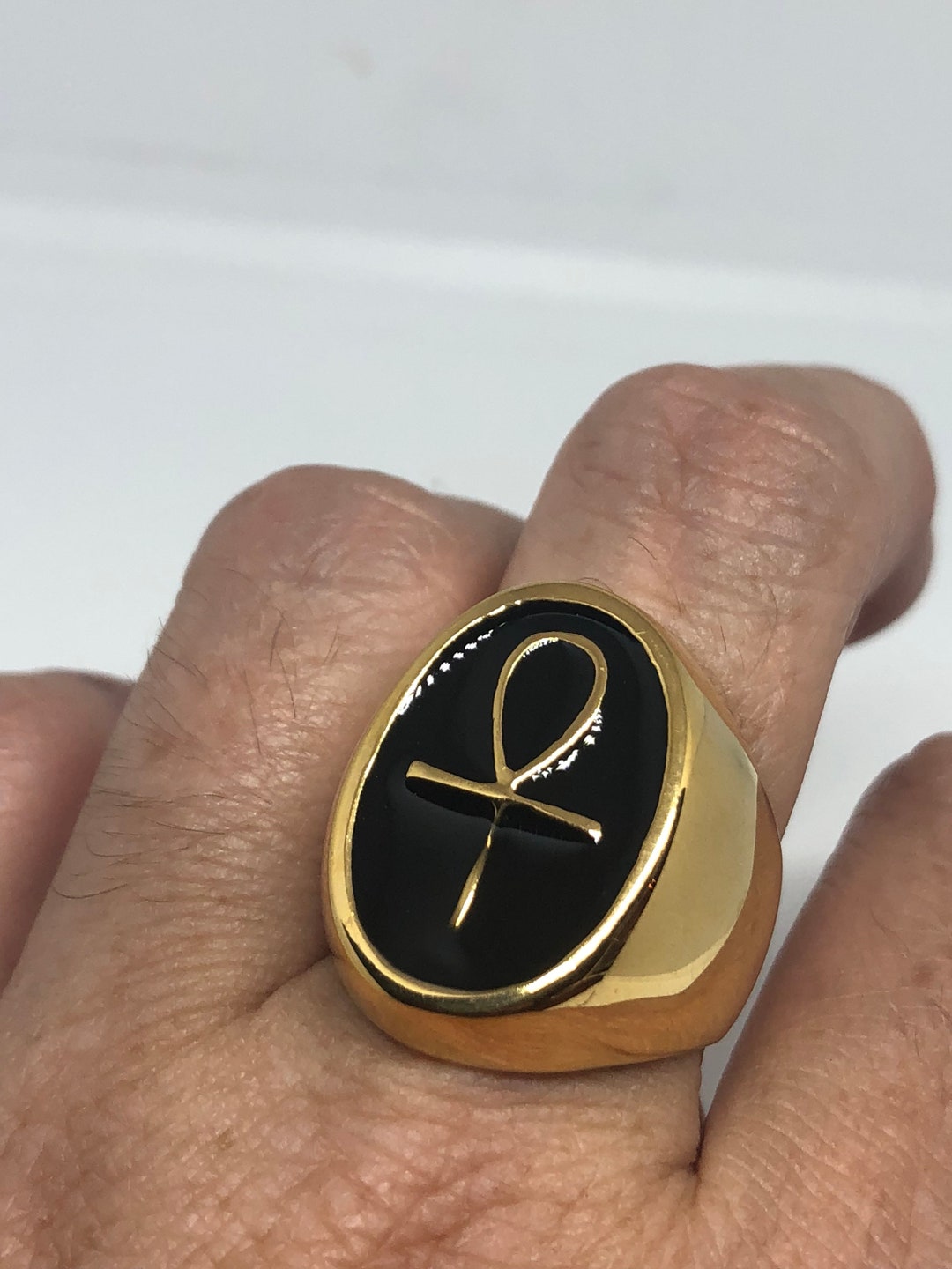 Vintage Golden Stainless Steel Gothic Egyptian Ankh Mens Ring - Etsy