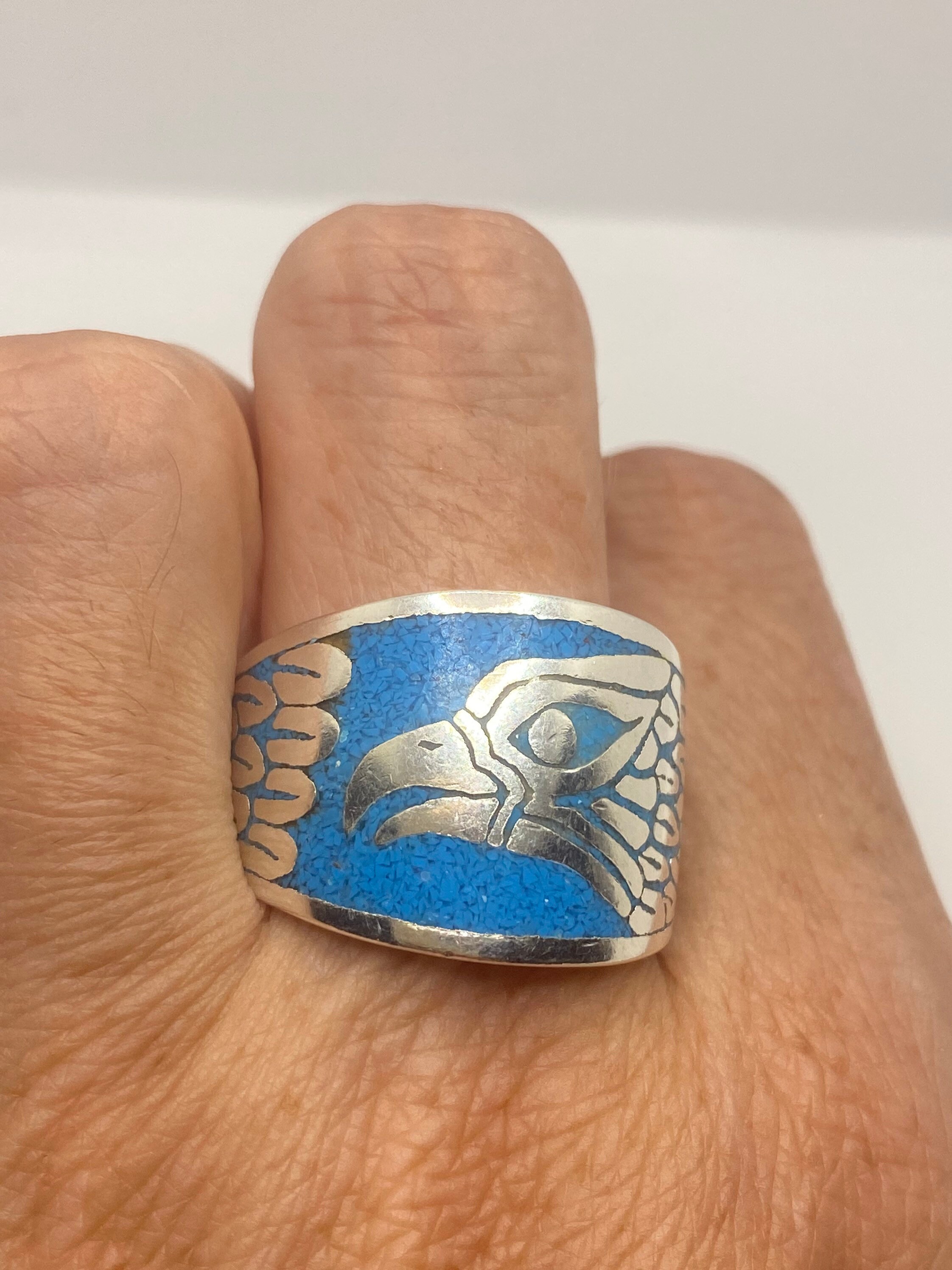 Vintage Native American Style Southwestern Turquoise Stone Inlay Mens ...