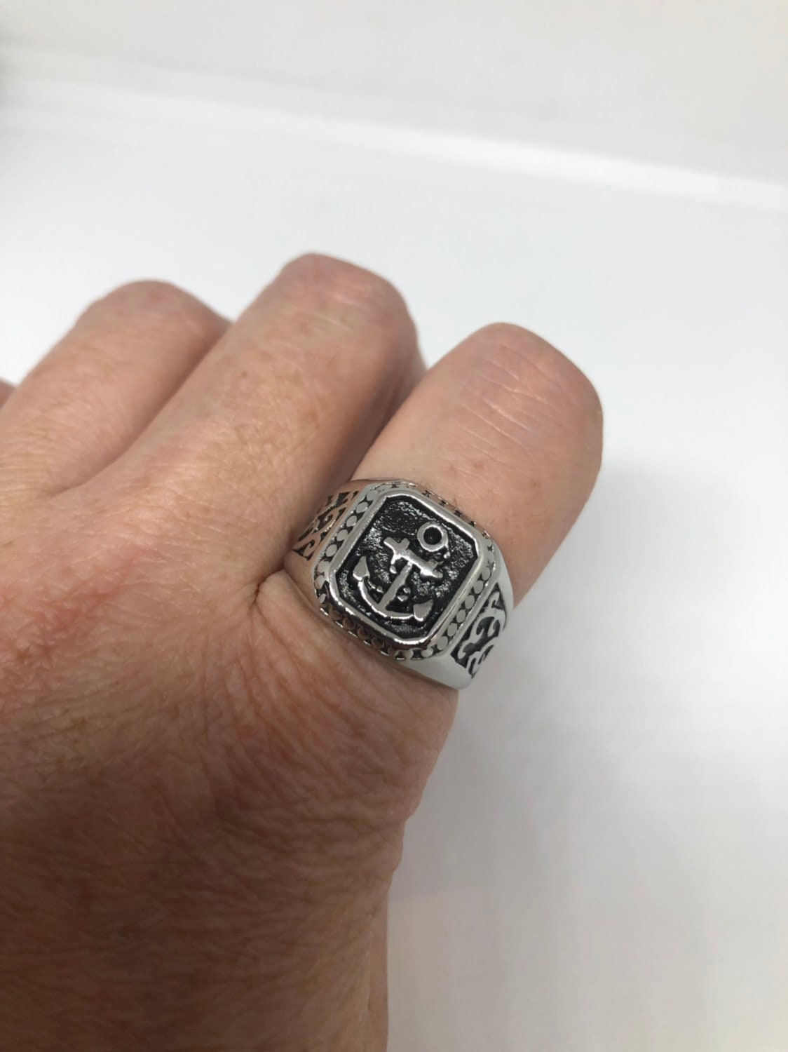 Vintage Gothic silver Stainless Steel Navy Anchor Mens Ring | Etsy