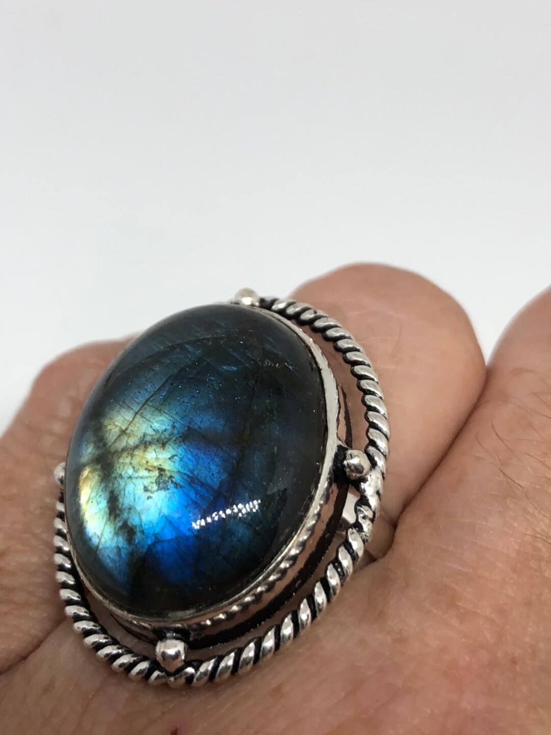 Vintage Large Labradorite Rainbow Moonstone Stone Silver Ring - Etsy