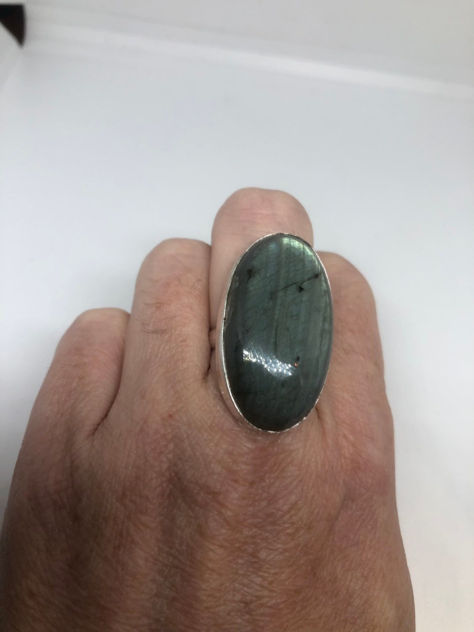 Vintage Large Labradorite Rainbow Moonstone Stone Silver Ring - Etsy