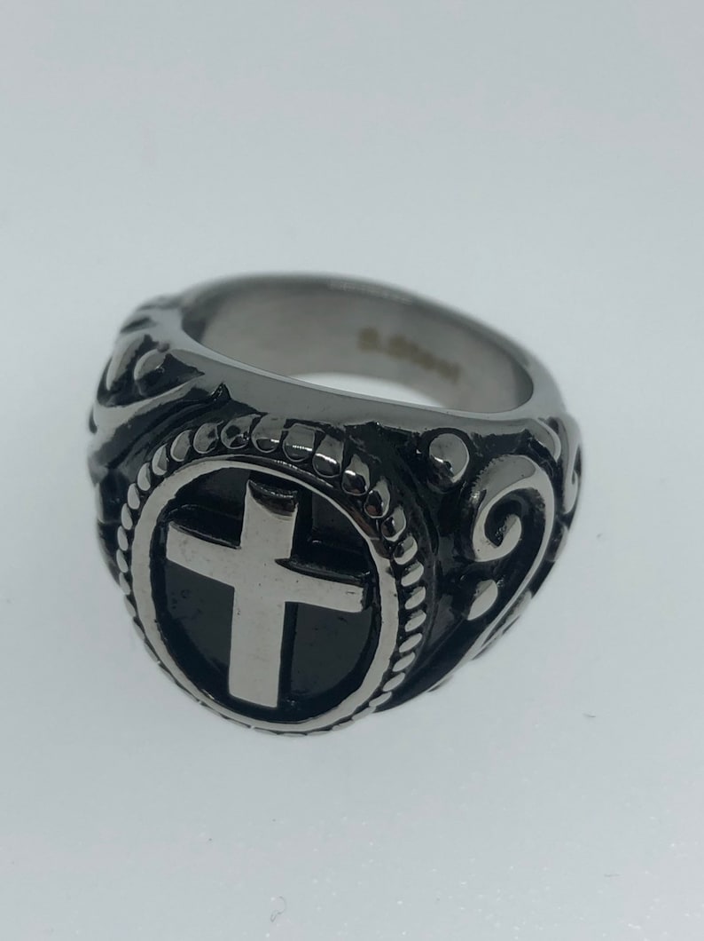 Vintage Gothic Cross Mens Ring Silver Stainless Steel - Etsy