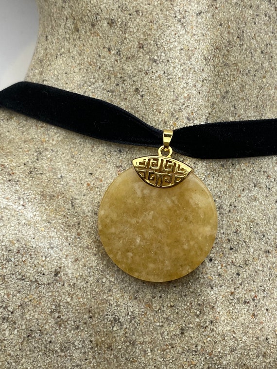 Vintage Butterscotch Jade Choker Gold Finish Necklace… - Gem