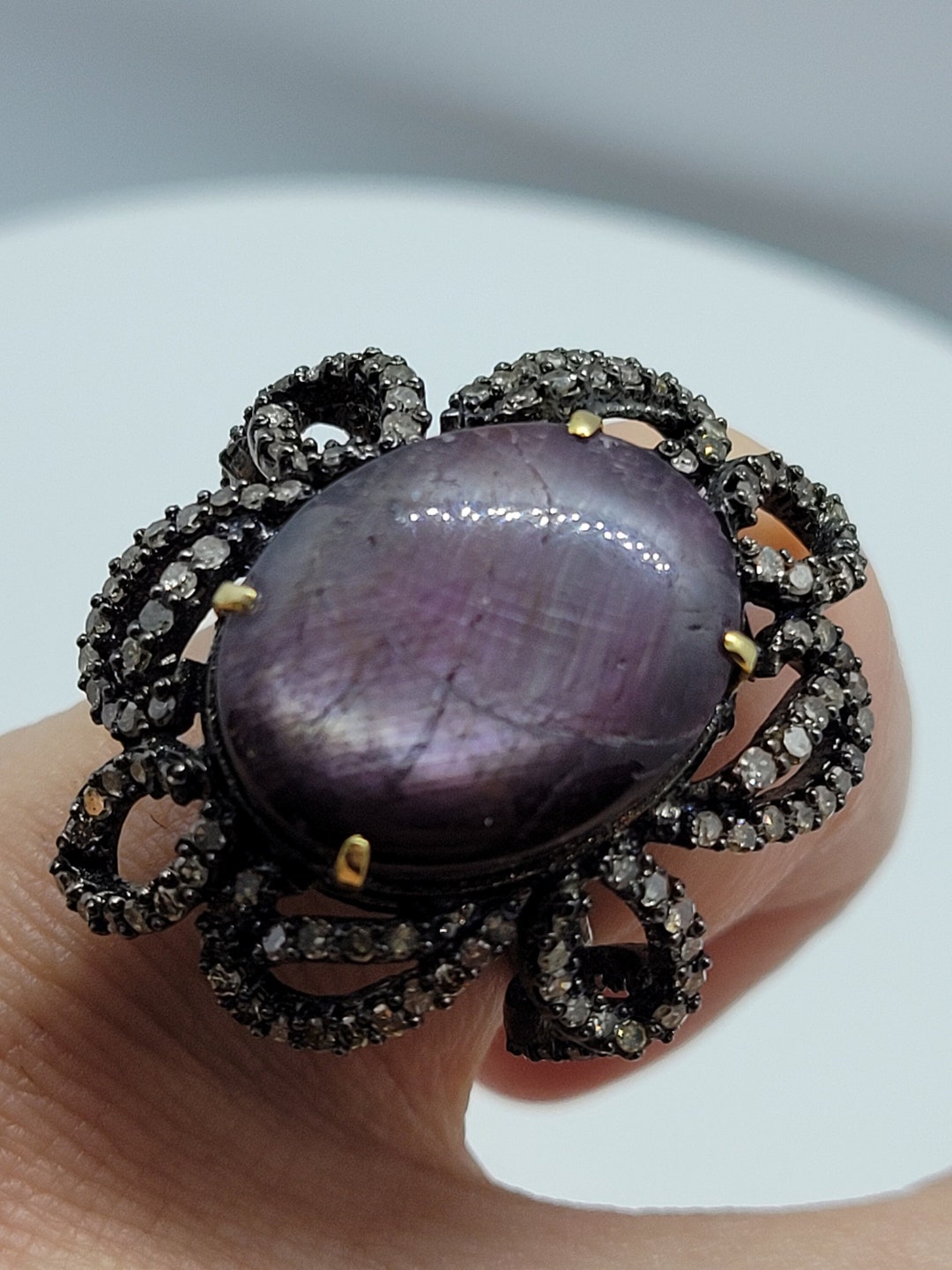 Vintage Star Ruby With Diamonds in 925 Sterling Silver and 18k Gold ...