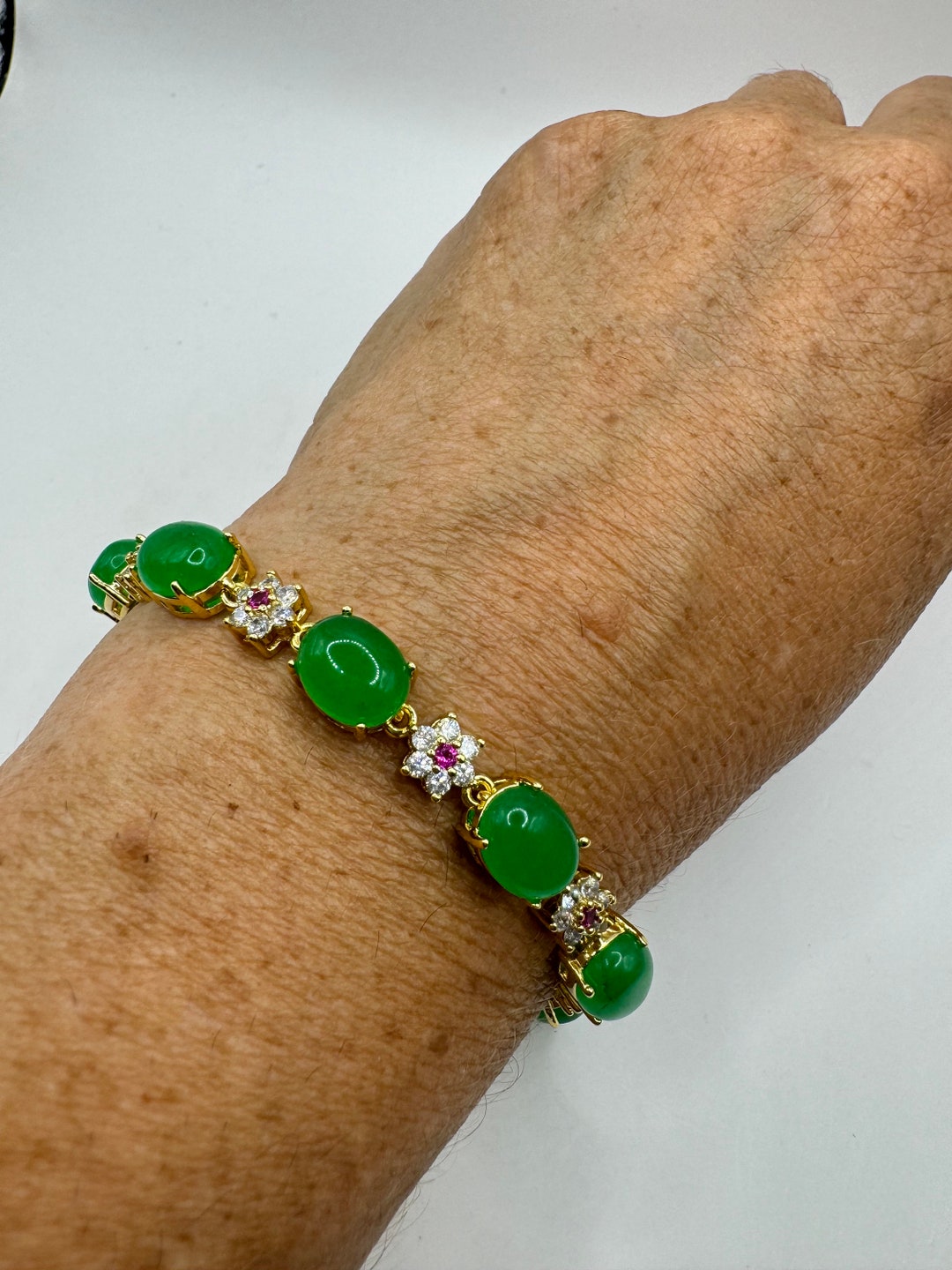 Vintage Green Jade Tennis Bracelet Golden Bronze - Etsy