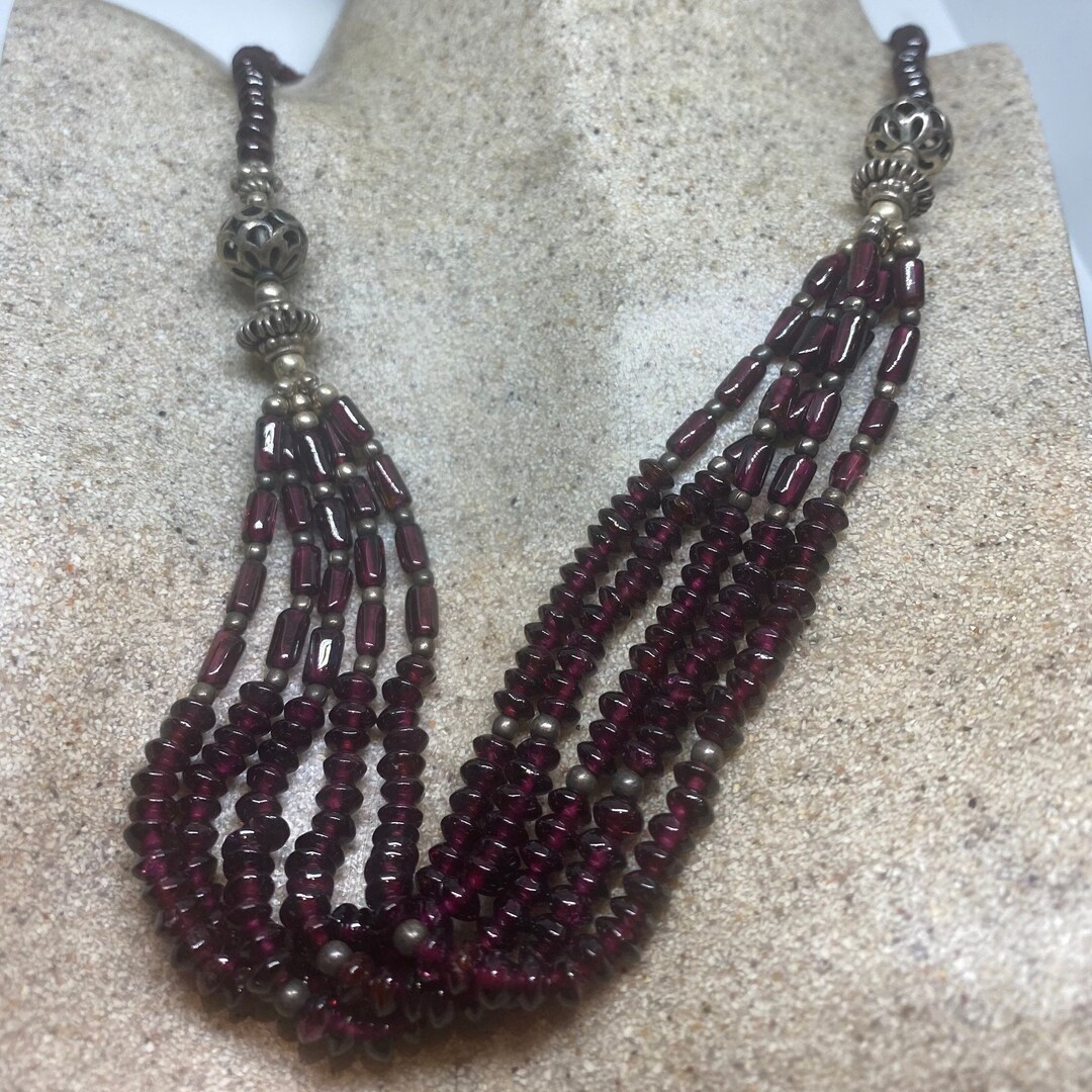 Vintage Moroccan Red Garnet Necklace With 925 Sterling Silver - Etsy