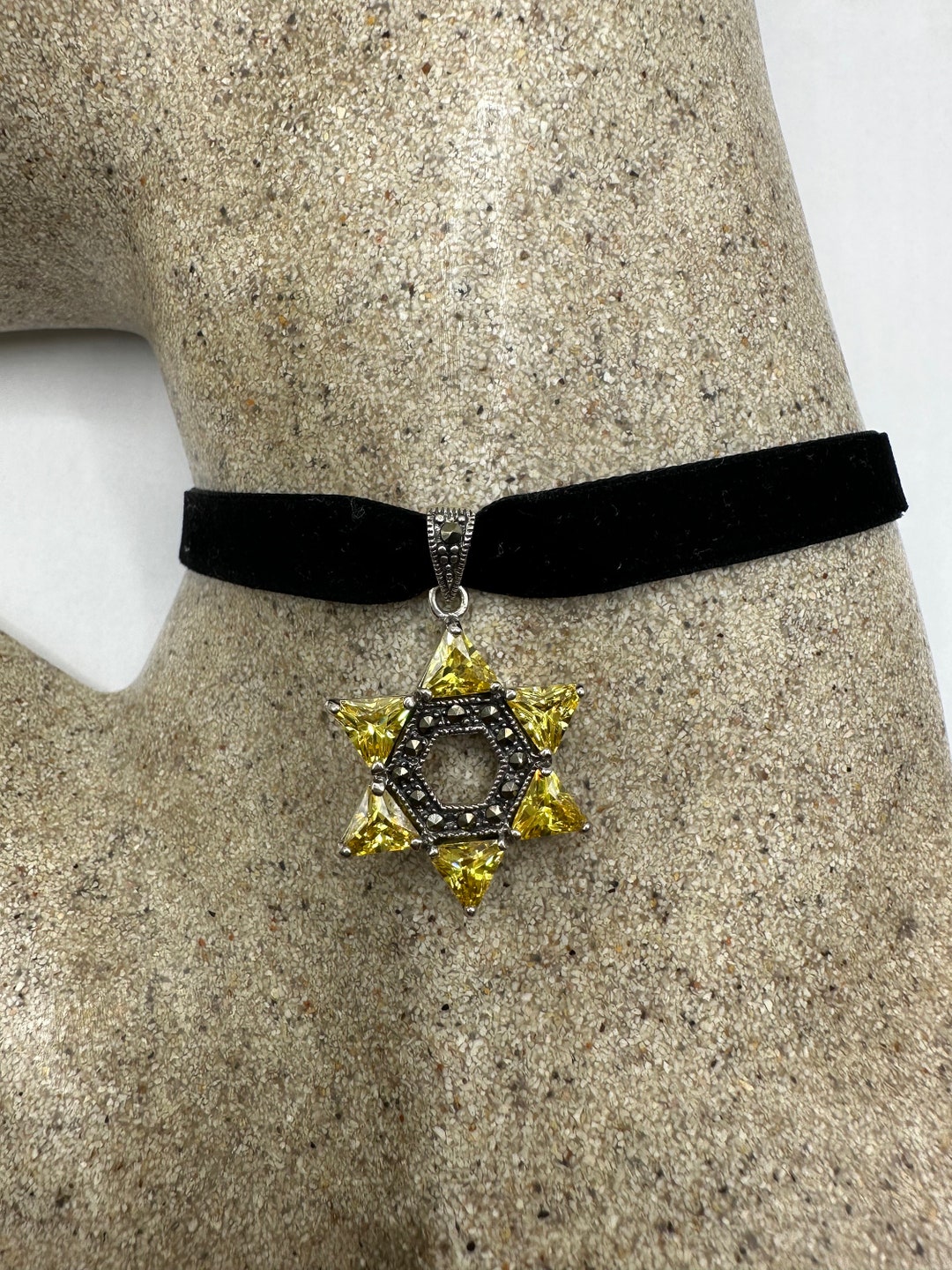 Vintage Marcasite Star of David Choker 925 Sterling Silver Pendant ...