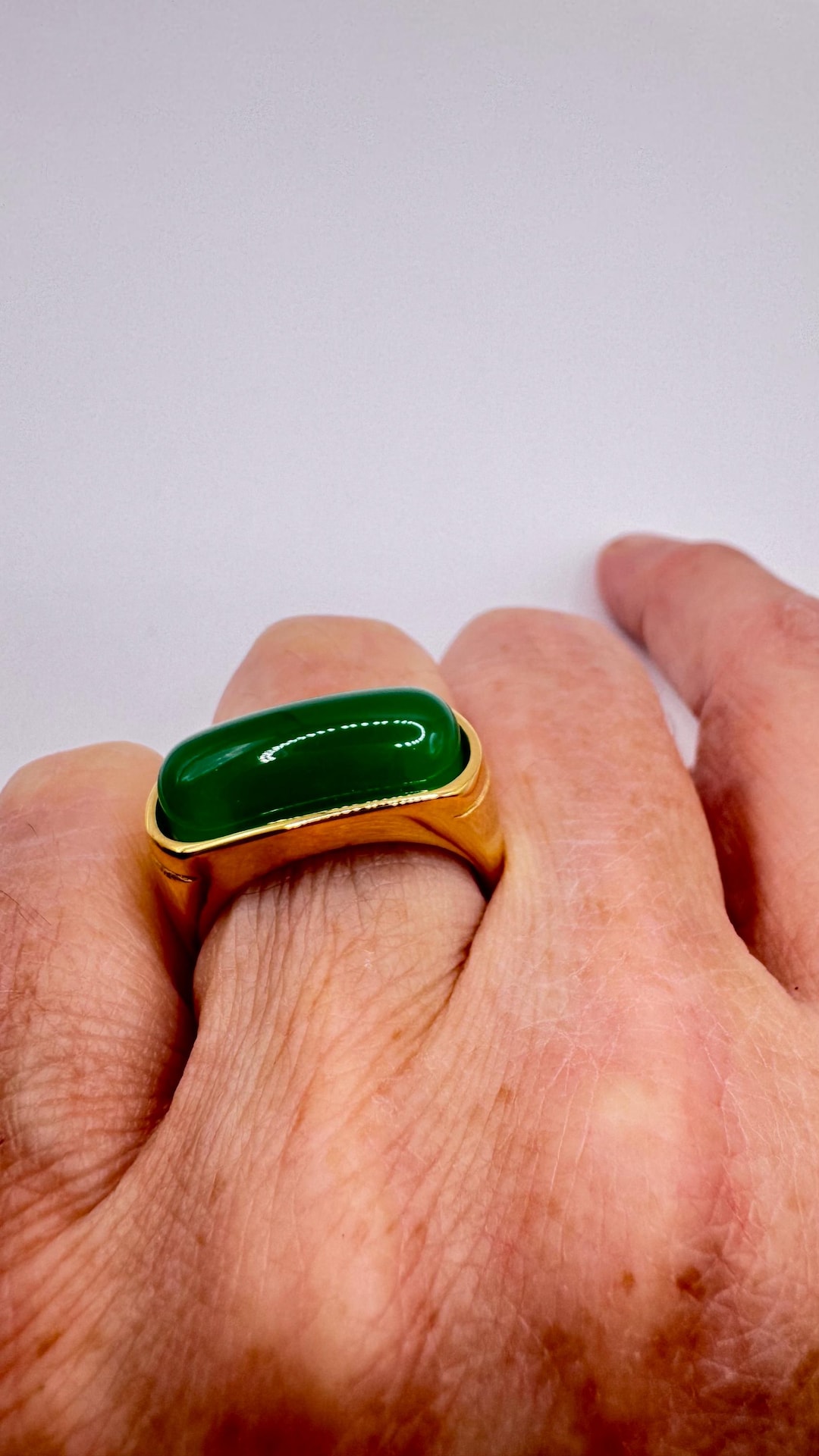 Vintage Green Fun Jade Golden Finished Mens Ring - Etsy