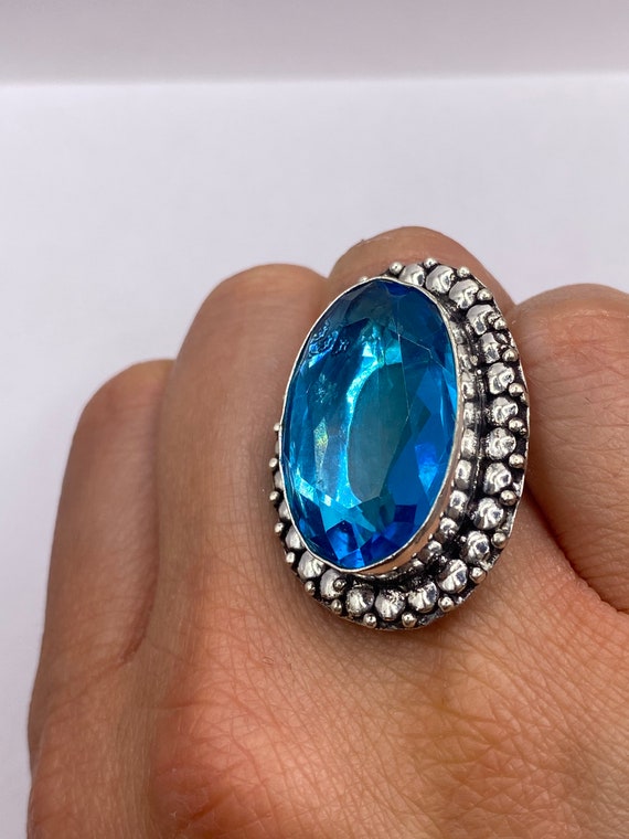 Vintage Aqua Blue Volcanic Art Glass Ring - Gem
