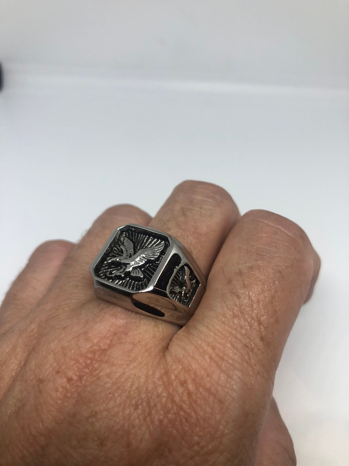 Vintage American Eagle Silver Stainless Steel Mens Ring - Etsy