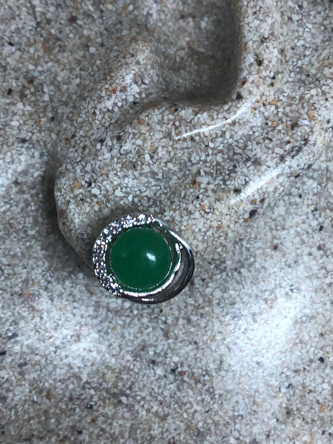 Vintage Fun Green Jade Gemstone Silver Bronze Stud Earrings - Etsy