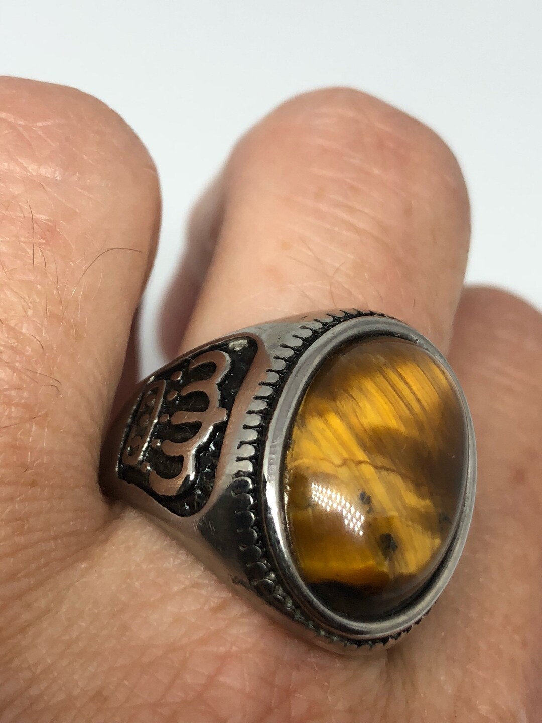 Vintage Gothic Gold Finished Stainless Steel Genuine Tigers Eye Crown ...