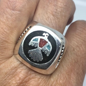 Vintage Thunderbird Ring Native American Style Southwestern Turquoise Stone Inlay Mens - Etsy