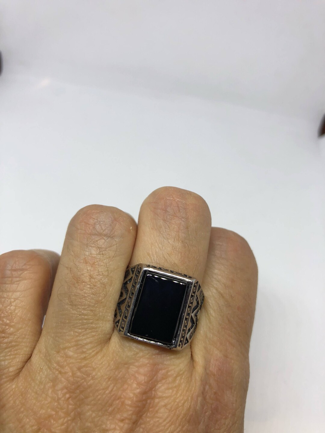 Vintage Gothic Black Onyx Stainless Steel Mens Ring - Etsy