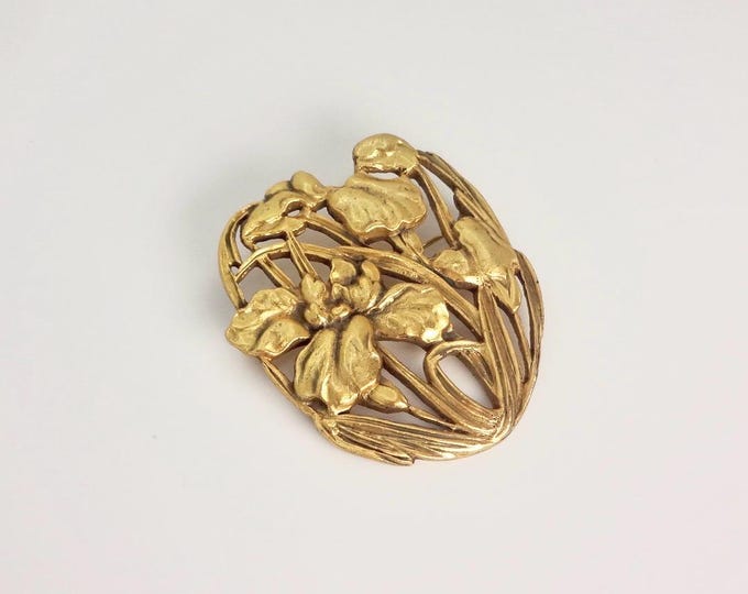 Vintage Deco Bronze Iris Flower Brooch Pin - Etsy